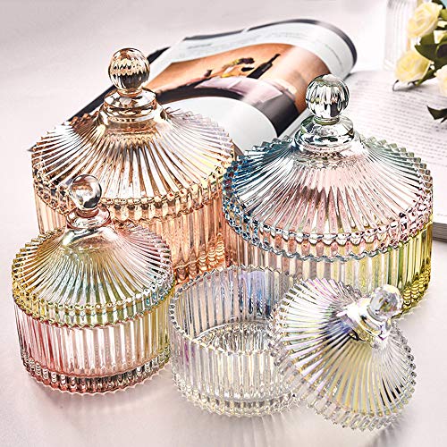 R FLORY Glass Jars Bathroom Organizer Qtip Holder Vanity Canister Jar Glass Lid Cotton Swabs Container 2 PCS/set (Transparent)