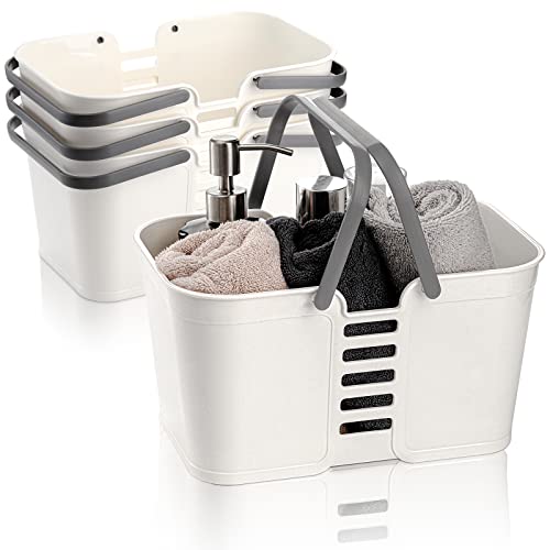 Yesland 4 Pcs Shower Caddy Basket - White Portable Plastic Organizer Storage Baskets with Handles Shower Caddy Bins Tote for Shampoo, Body Wash, Essentials, Makeup in Bathroom - 11.3 x 7 x 6.25 Inch