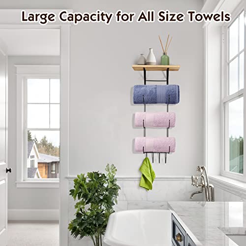 TJ.MOREE Towel Rack Wall Mount for Bathroom Storage, 3 Sectional Metal Bath Towel Rack with 4 hooks for Small Bathroom Organization