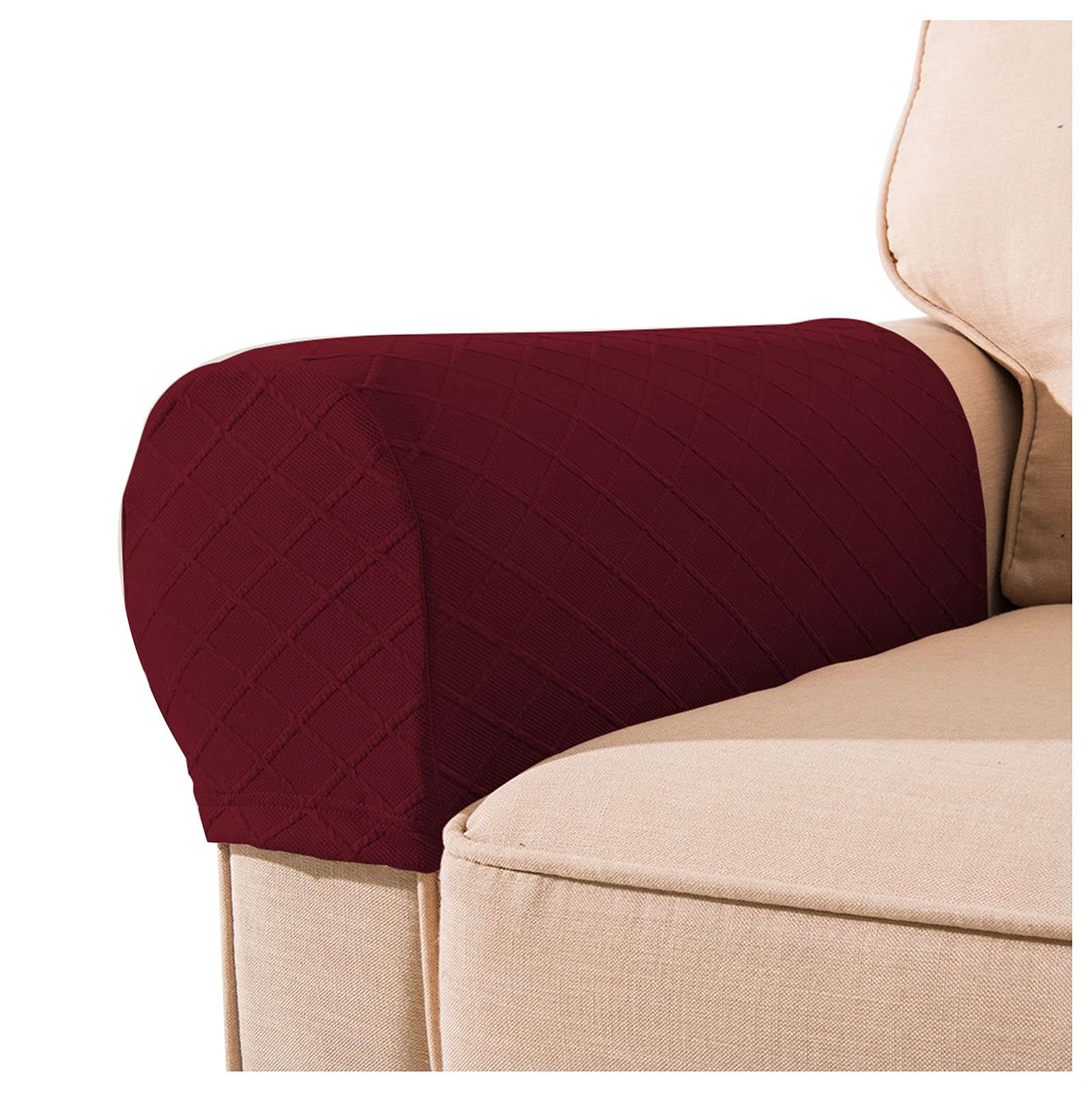 RRNAR Armrest Chair Covers, Armchair Couch Arm Rest Covers Anti-Slip Spandex Polyester Sofa Arm Caps Slipcovers, for Chair, Sofa, Couch,Burgundy,Set of 6
