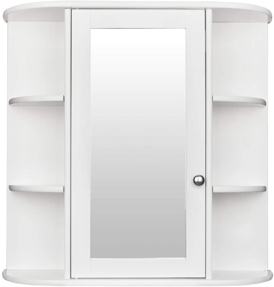 be current Mirror Cabinet, Bathroom Wall Storage Wooden Mounted Medicine Cabinet with Adjustable Shelf and 6 Open Compartments, L 23.6 inch x W 6.5 H 22.4 - White