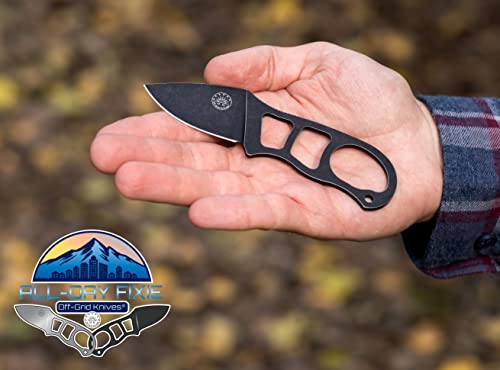 Off-Grid Knives - Compact EDC Fixed Blade Knife with Cryo D2 Steel, Paracord Rope, Neck Knife, Belt Clip, Scout & Vertical Carry, Kydex Sheath (Blackout)