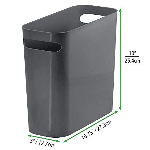 mDesign 2 Piece Combo - Plastic Trash Can & Bathroom Caddy - For Bathroom - Store and Organize Bathroom - Divided Basket Bin with Handle for Bathroom - Set of 2 - Charcoal Gray