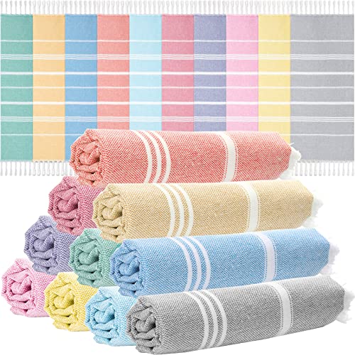 Preboun 20 Pack Turkish Beach Towels, Cotton Turkish Bath Towels Beach Towels Lightweight Quick Dry Turkish Hand Towels Multi Color Turkish Towel for Face, Hair, Gym, Yoga, Tea, Kitchen 16 x 40 Inch