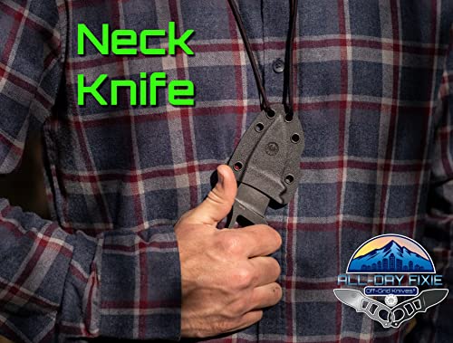 Off-Grid Knives - Compact EDC Fixed Blade Knife with Cryo D2 Steel, Paracord Rope, Neck Knife, Belt Clip, Scout & Vertical Carry, Kydex Sheath (Blackout)