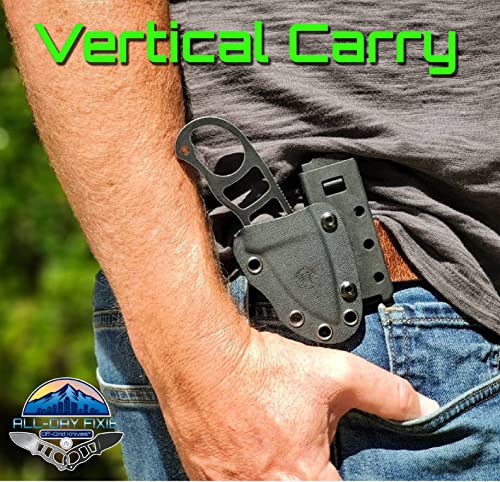 Off-Grid Knives - Compact EDC Fixed Blade Knife with Cryo D2 Steel, Paracord Rope, Neck Knife, Belt Clip, Scout & Vertical Carry, Kydex Sheath (Blackout)