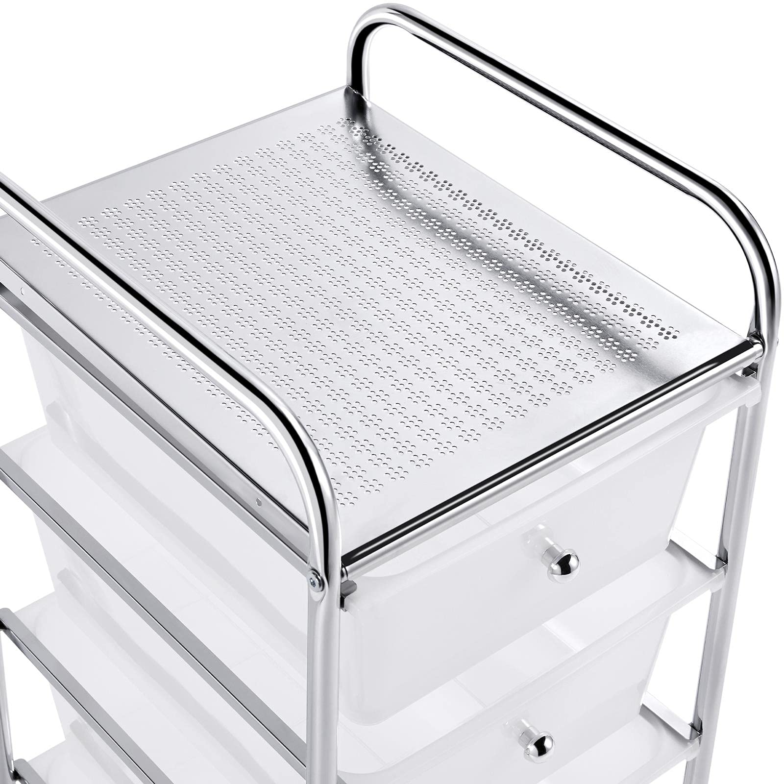 Yaheetech 4 Drawers Rolling Storage Cart and Organizer Metal Frame Plastic Storage Bins with Drawers Plastic Trolley Organizer on Wheels Plastic Craft Storage Container Rolling Bin Set 2, White