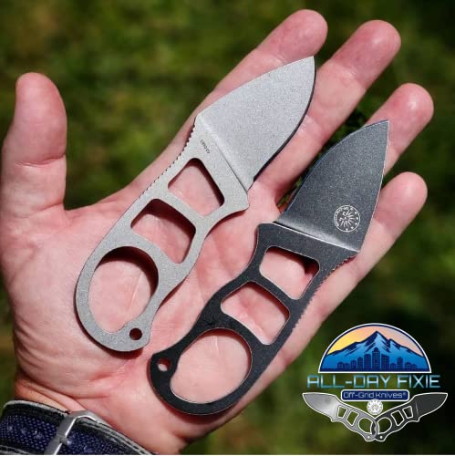 Off-Grid Knives - Compact EDC Fixed Blade Knife with Cryo D2 Steel, Paracord Rope, Neck Knife, Belt Clip, Scout & Vertical Carry, Kydex Sheath (Blackout)