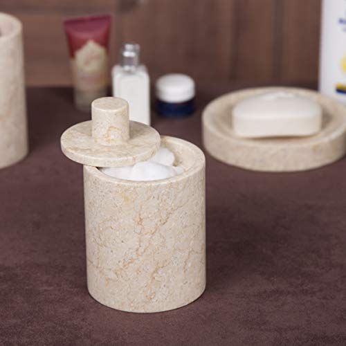 Natural Champagne Marble Inverary Collection Cotton Ball Swab Holder Bathroom Storage Jar Container Organizer, 3.5" Diam. x 4.2" H, Beige
