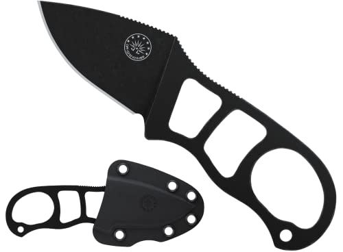Off-Grid Knives - Compact EDC Fixed Blade Knife with Cryo D2 Steel, Paracord Rope, Neck Knife, Belt Clip, Scout & Vertical Carry, Kydex Sheath (Blackout)