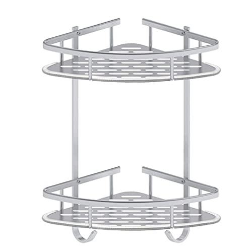 Guaber Shower Caddy Corner Shelf, 2 Tiers Aluminum Alloy Wall Mounted Bathroom Shower Organizer, Self Adhesive Shower Shelf Basket Shampoo Storage Rack with Hooks for Bathroom Toilet Dorm Kitchen