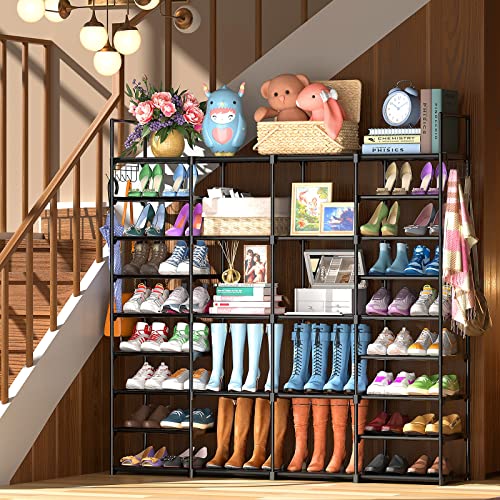 Huolewa Large Shoe Rack Storage Organizer, 4 Row/3 Row 9 Tier Large Shoes Rack for Entryway Closet, Free Standing Shoes Shelf Stand