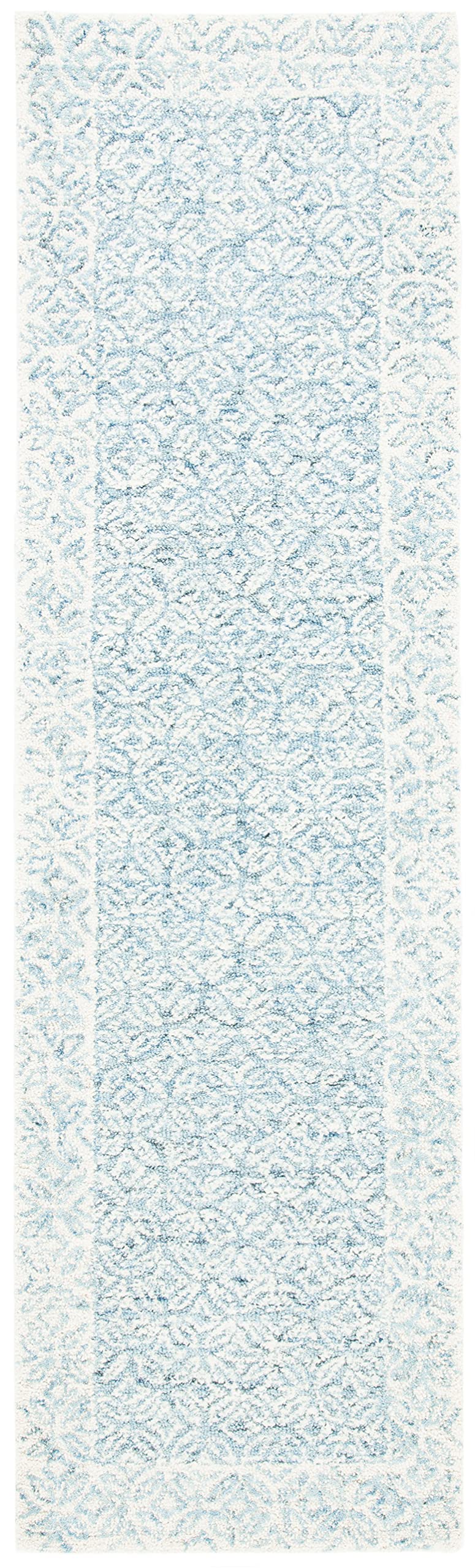 SAFAVIEH Abstract Collection Runner Rug - 2'3" x 12', Blue & Ivory, Handmade Wool, Ideal for High Traffic Areas in Living Room, Bedroom (ABT342N)