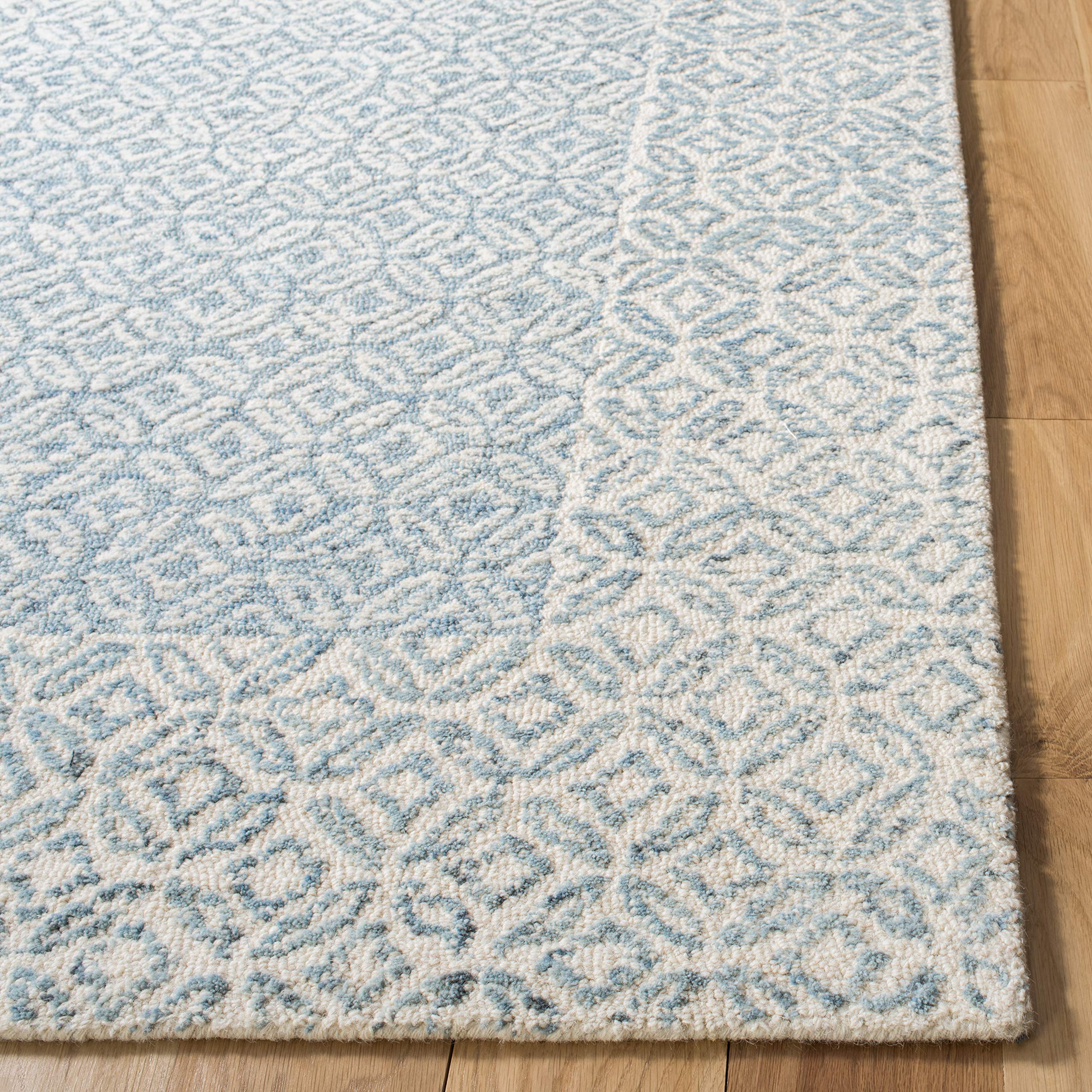 SAFAVIEH Abstract Collection Runner Rug - 2'3" x 12', Blue & Ivory, Handmade Wool, Ideal for High Traffic Areas in Living Room, Bedroom (ABT342N)