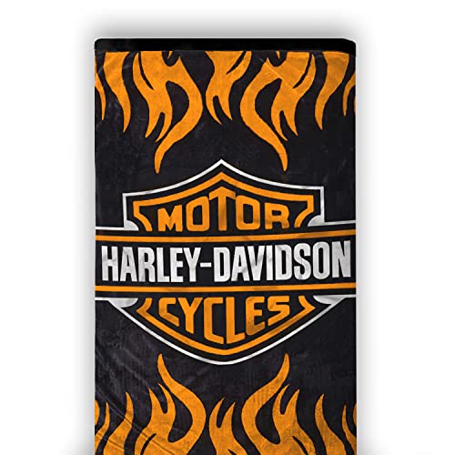 Super Soft Plush Classic Black Harley Davidson Blanket/Throw Full or Queen Size - Orange