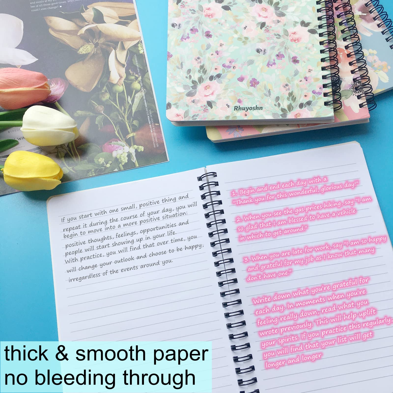 Rhuyoshn Spiral Notebooks, Cute Journals for Women, 4 Pack College Ruled Hardcover Notepad for Work, B6 Size, Small 5 × 7 Flower Journal Office Supplies