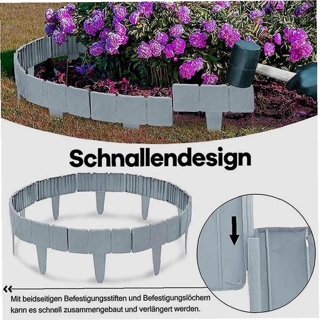 TOSSPER 20pcs Garden Border Edging, Stones Effect Fence Decorative Flower Bed Edging for Garden Lawn Landscape Interlocking Outdoor Lawn Stakes (Grey)