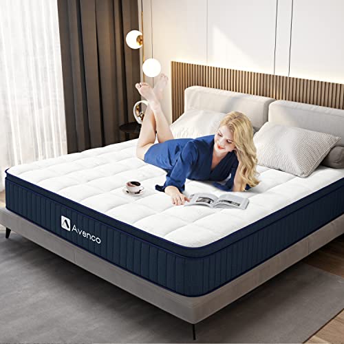 Avenco King Mattress, King Size Mattress in a Box, 12 Inch Latex Hybrid Mattress King, Cool Tencel Fabric & Bamboo Memory Foam & Pocket Spring, Medium Firm, CertiPUR-US, 10 Years Support (NDSM30)
