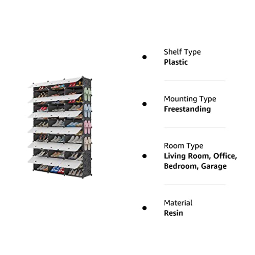 KOUSI Portable Shoe Rack Organizer Tower Shelf Storage Cabinet Stand Expandable for Heels, Boots, Slippers, 12-Tiers Black