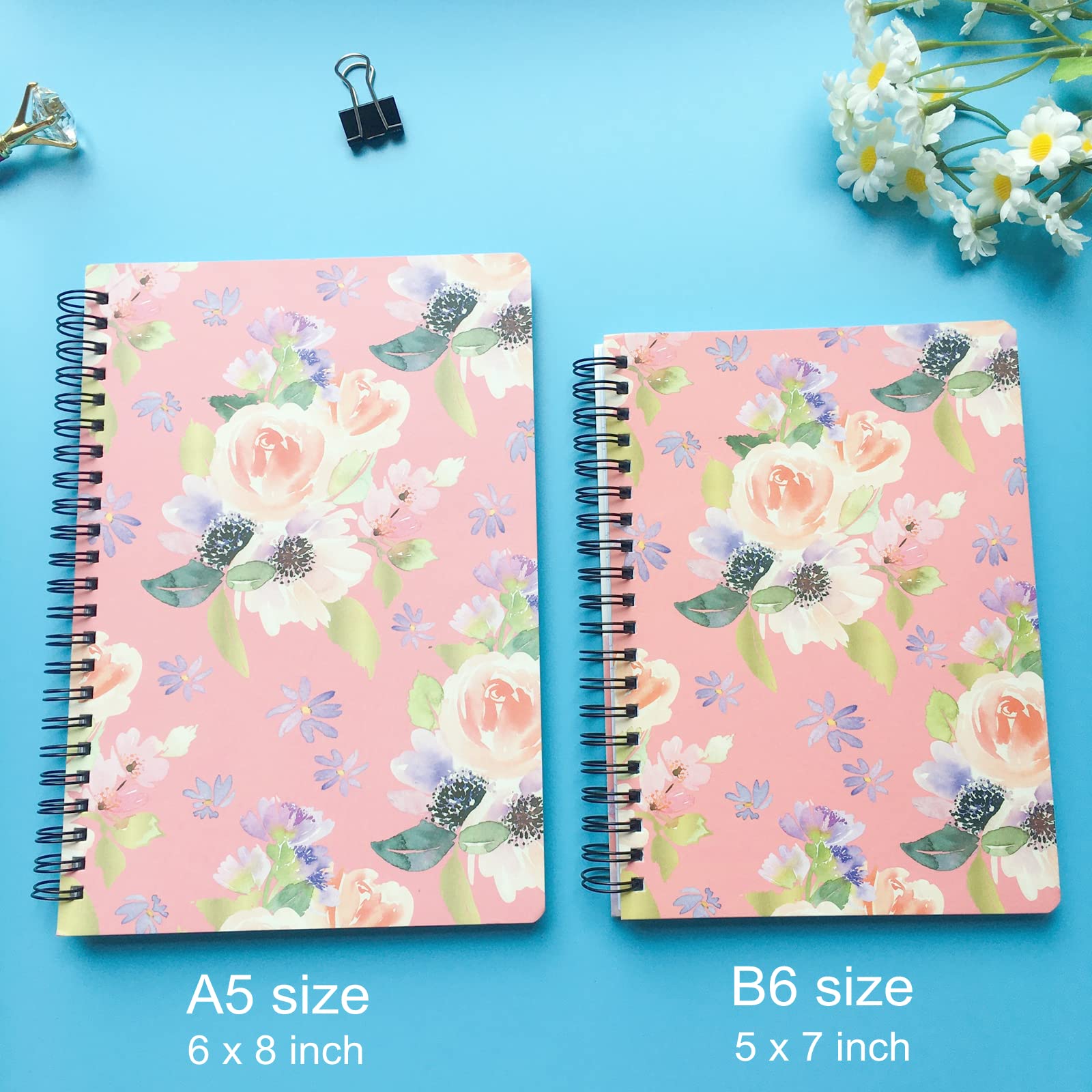 Rhuyoshn Spiral Notebooks, Cute Journals for Women, 4 Pack College Ruled Hardcover Notepad for Work, B6 Size, Small 5 × 7 Flower Journal Office Supplies