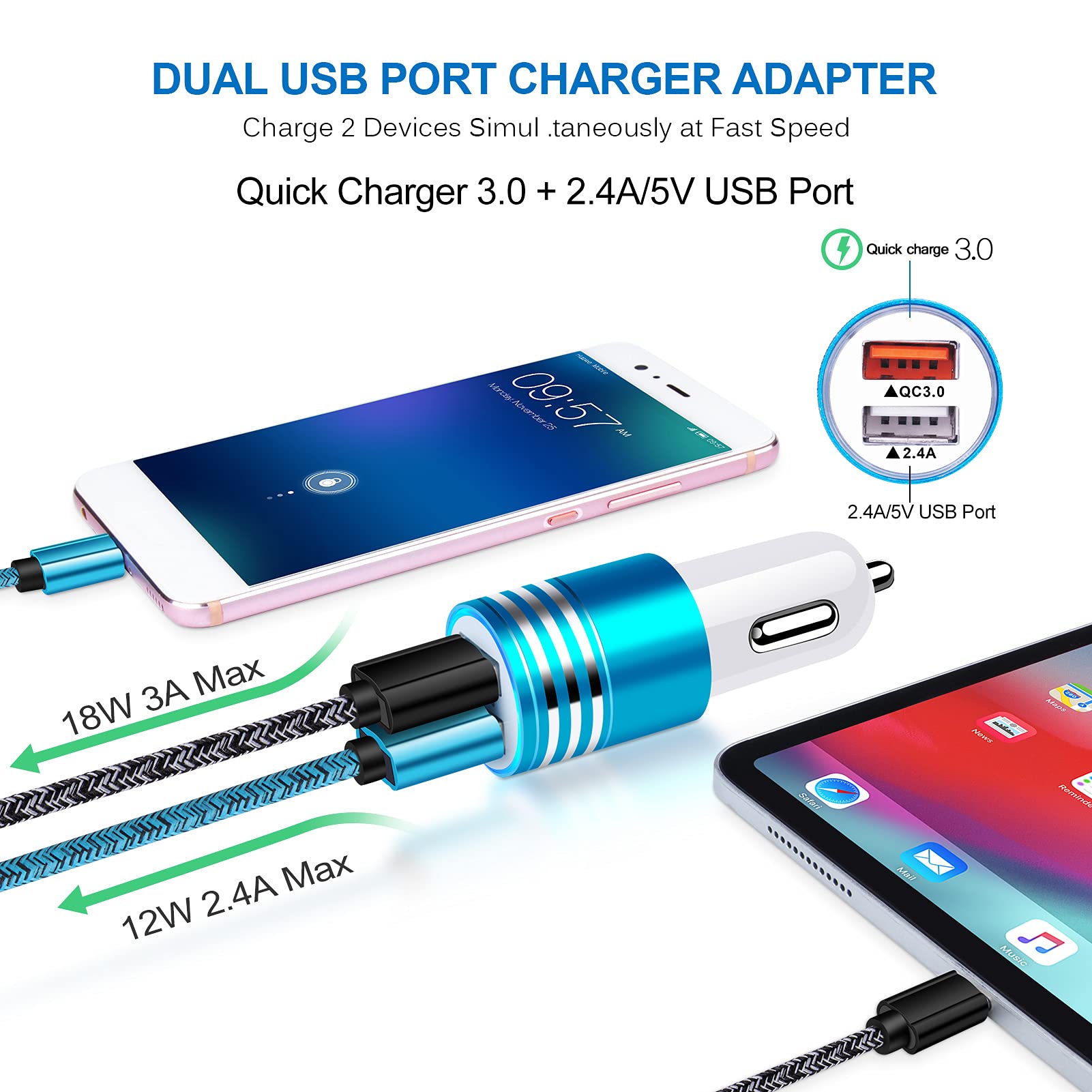 Quick Charge 3.0 Fast Charger for Samsung Galaxy S24 S23 S22 S21 Ultra S20 S10E S10 A15 A54 A03S A23 A13 A14 A53 A12 A32 A21 A51 S9 S8 Note 20,Fast Charging Block Wall Car Charger+3FT 6FT USB C Cable