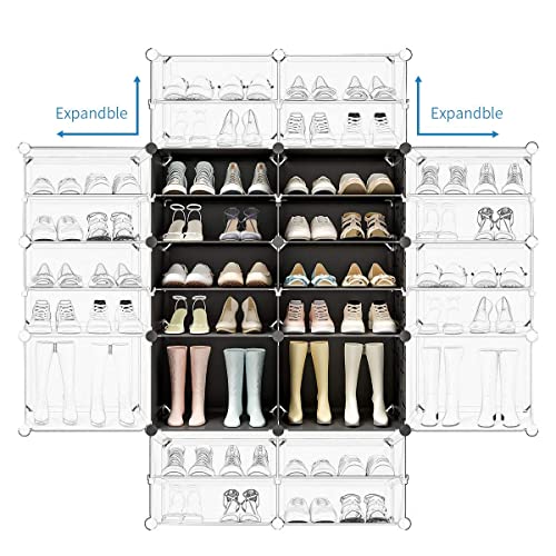 KOUSI Portable Shoe Rack Organizer Tower Shelf Storage Cabinet Stand Expandable for Heels, Boots, Slippers, 12-Tiers Black