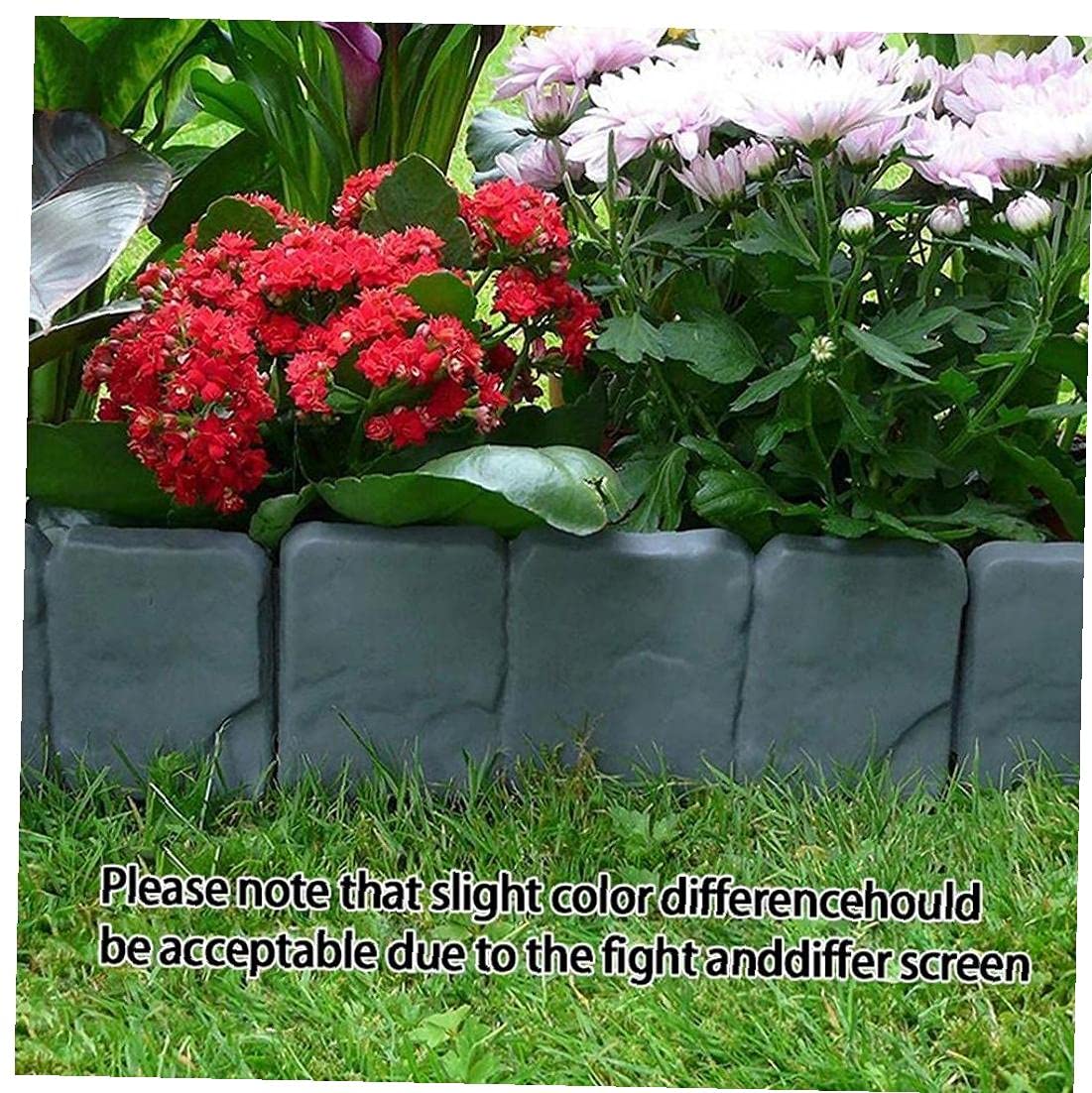 TOSSPER 20pcs Garden Border Edging, Stones Effect Fence Decorative Flower Bed Edging for Garden Lawn Landscape Interlocking Outdoor Lawn Stakes (Grey)