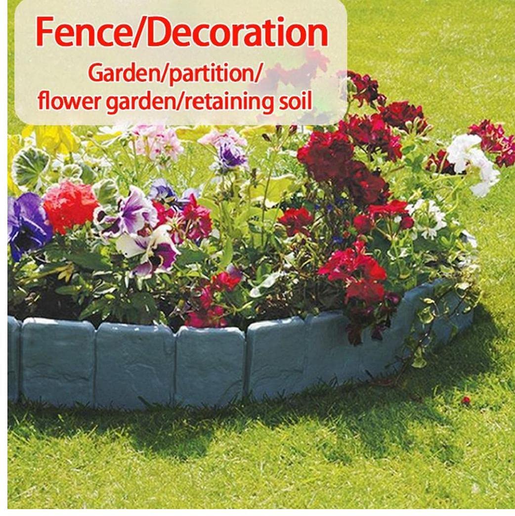 TOSSPER 20pcs Garden Border Edging, Stones Effect Fence Decorative Flower Bed Edging for Garden Lawn Landscape Interlocking Outdoor Lawn Stakes (Grey)
