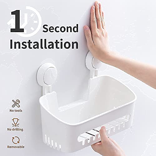 LEVERLOC Shower Caddy Suction Cup Toothbrush Holder Suction Cup One Second Installation NO-Drilling Removable Powerful Suction Shower Caddy Suction Cup Waterproof Organizer