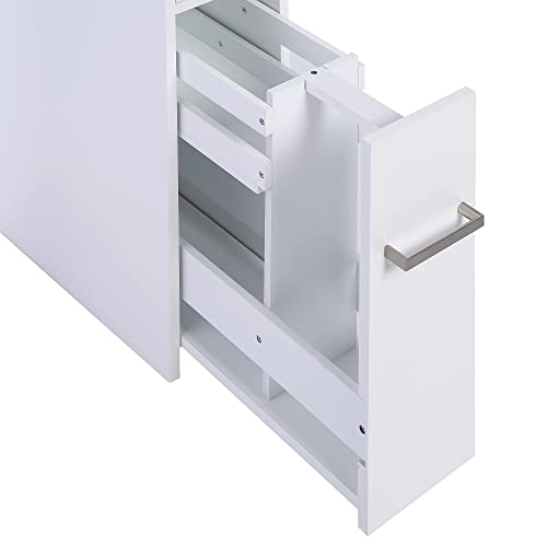 Spirich Home Slim Bathroom Storage Cabinet, Free Standing Toilet Paper Holder, Bathroom Cabinet Slide Out Drawer Storage, White