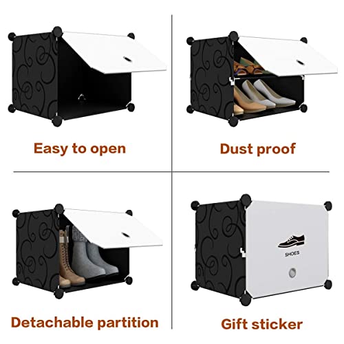 KOUSI Portable Shoe Rack Organizer Tower Shelf Storage Cabinet Stand Expandable for Heels, Boots, Slippers, 12-Tiers Black