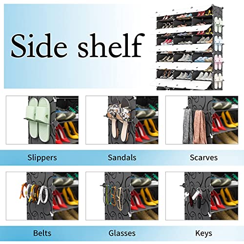 KOUSI Portable Shoe Rack Organizer Tower Shelf Storage Cabinet Stand Expandable for Heels, Boots, Slippers, 12-Tiers Black