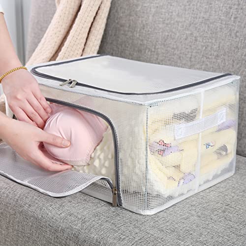 Kaysun Stackable Closet Clear Storage Bins with Lids Waterproof Foldable Steel Frame Storage Box for Clothes 66L Baby Cloth Storage bag Organizer for Bedding Clothing Toy(2-Pack 66L+2-pack 22L))