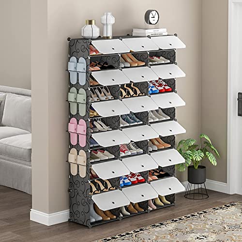 KOUSI Portable Shoe Rack Organizer Tower Shelf Storage Cabinet Stand Expandable for Heels, Boots, Slippers, 12-Tiers Black