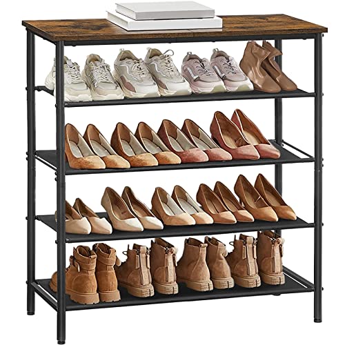 TUTOTAK Shoe Rack 5 Tier, Narrow Shoe Organizer for Closet Entryway, with 4 Fabric Shelves and Top for Bags, Shoe Shelf, Steel Frame, Industrial, Rustic Brown and Black SR01BB022