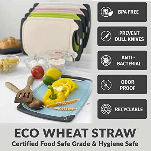 Klex EcoWheat Cutting Board for Kitchen (Set of 3), BPA Free Food Safe Wheat straw PP material, 3 Piece Chopping Boards Set, Dishwasher Safe, Juice Groove Non-Slip Design with Easy Grip Handle, Pink
