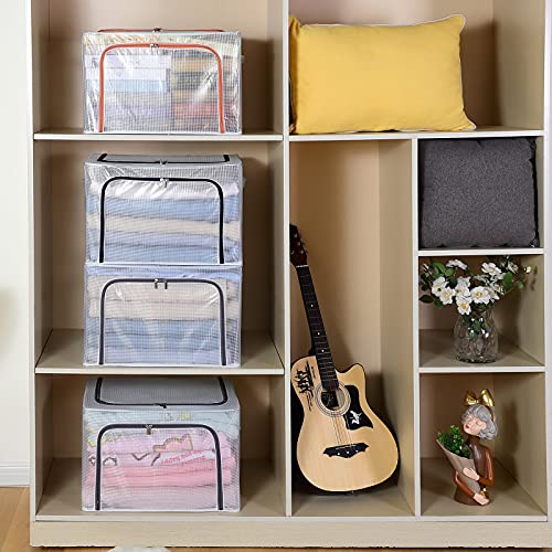 Kaysun Stackable Closet Clear Storage Bins with Lids Waterproof Foldable Steel Frame Storage Box for Clothes 66L Baby Cloth Storage bag Organizer for Bedding Clothing Toy(2-Pack 66L+2-pack 22L))