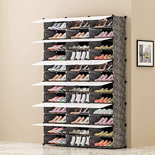 KOUSI Portable Shoe Rack Organizer Tower Shelf Storage Cabinet Stand Expandable for Heels, Boots, Slippers, 12-Tiers Black