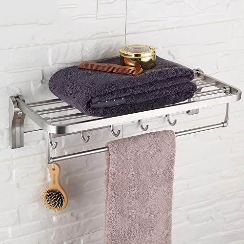 UXZDX Towel Rack Shelf with Hooks Movable Bar Stainless Steel Mount Bathroom Accessories (Color : D, Size : 580mm)