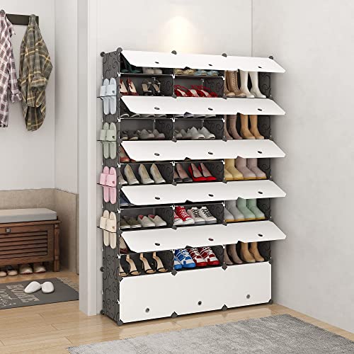 KOUSI Portable Shoe Rack Organizer Tower Shelf Storage Cabinet Stand Expandable for Heels, Boots, Slippers, 12-Tiers Black