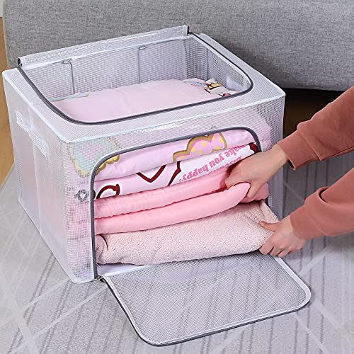Kaysun Stackable Closet Clear Storage Bins with Lids Waterproof Foldable Steel Frame Storage Box for Clothes 66L Baby Cloth Storage bag Organizer for Bedding Clothing Toy(2-Pack 66L+2-pack 22L))