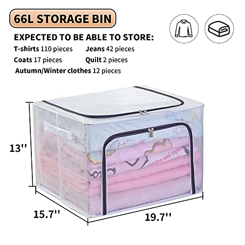 Kaysun Stackable Closet Clear Storage Bins with Lids Waterproof Foldable Steel Frame Storage Box for Clothes 66L Baby Cloth Storage bag Organizer for Bedding Clothing Toy(2-Pack 66L+2-pack 22L))