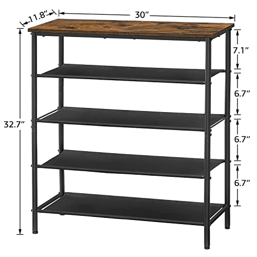 TUTOTAK Shoe Rack 5 Tier, Narrow Shoe Organizer for Closet Entryway, with 4 Fabric Shelves and Top for Bags, Shoe Shelf, Steel Frame, Industrial, Rustic Brown and Black SR01BB022