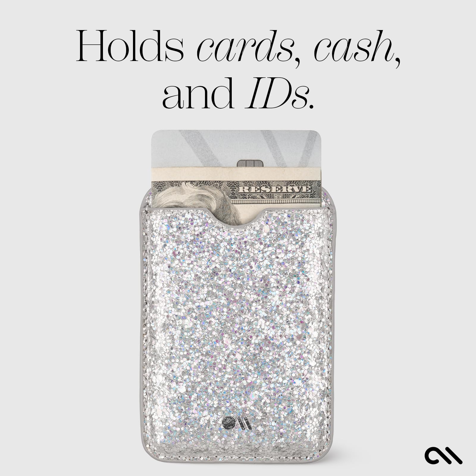 Case-Mate Magnetic Wallet for iPhone [Card Holder] [Holds up to 3 Cards & Cash] - Vegan Leather MagSafe Wallet - Magnetic Phone Card Holder for iPhone 15 Pro Max / 15 Pro /14 Plus /14/13/12 - Sparkle
