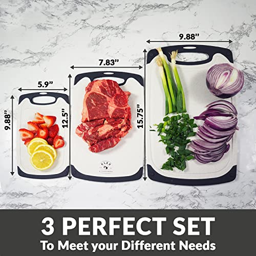 Klex EcoWheat Cutting Board for Kitchen (Set of 3), BPA Free Food Safe Wheat straw PP material, 3 Piece Chopping Boards Set, Dishwasher Safe, Juice Groove Non-Slip Design with Easy Grip Handle, Pink