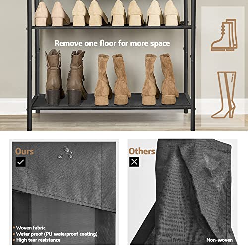 TUTOTAK Shoe Rack 5 Tier, Narrow Shoe Organizer for Closet Entryway, with 4 Fabric Shelves and Top for Bags, Shoe Shelf, Steel Frame, Industrial, Rustic Brown and Black SR01BB022