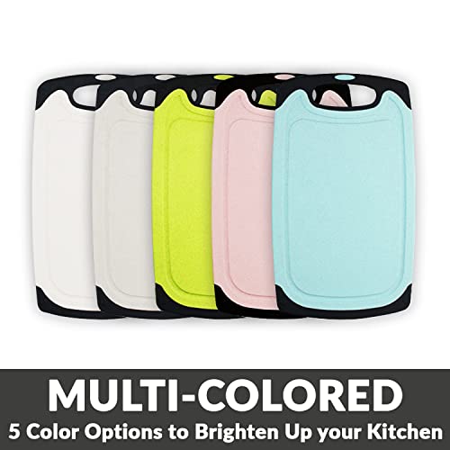 Klex EcoWheat Cutting Board for Kitchen (Set of 3), BPA Free Food Safe Wheat straw PP material, 3 Piece Chopping Boards Set, Dishwasher Safe, Juice Groove Non-Slip Design with Easy Grip Handle, Pink