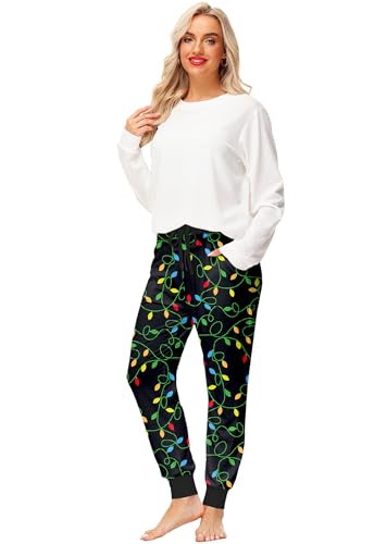 Christmas Lights Pajama Pants Women Sleepwear Bottom Family Casual Athletic Sweatpants M