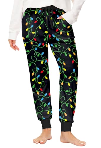 Christmas Lights Pajama Pants Women Sleepwear Bottom Family Casual Athletic Sweatpants M