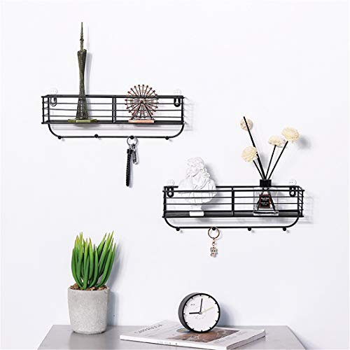 Metal Shower Caddy Bathroom Shelf, No Drilling Traceless Adhesive Bathroom Storage Organizer, Rustproof Food Storage Basket, 2-in-1 Kitchen Spice Racks ,Key Holder with Hook Wall Decoration Multi-function Rack - (Matte Black)
